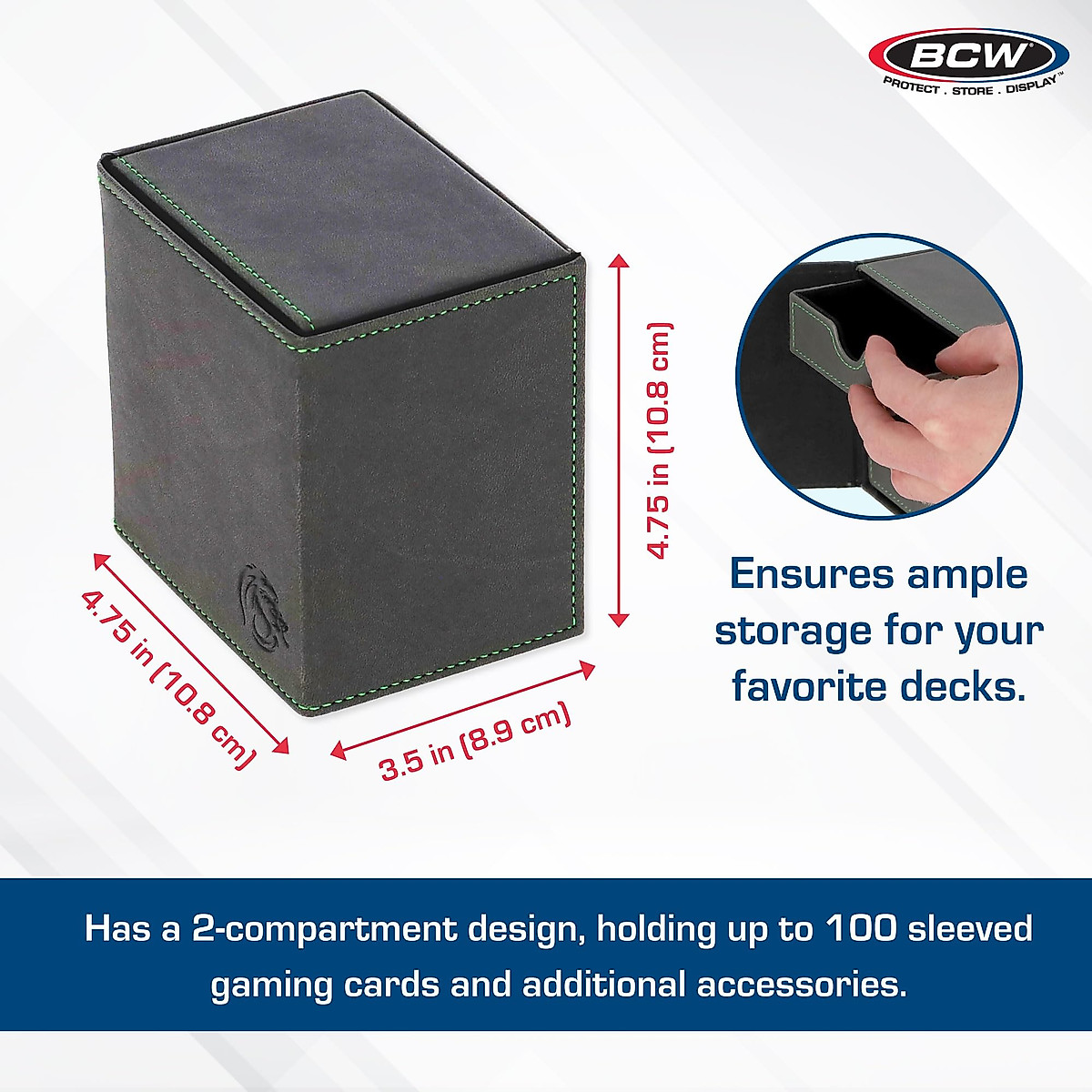 BCW Deck Vault LX 100 - Gray | Card Deck Case with 100 Sleeved Gaming Cards Capacity | For Magic: The Gathering, Pokemon, Commander Decks