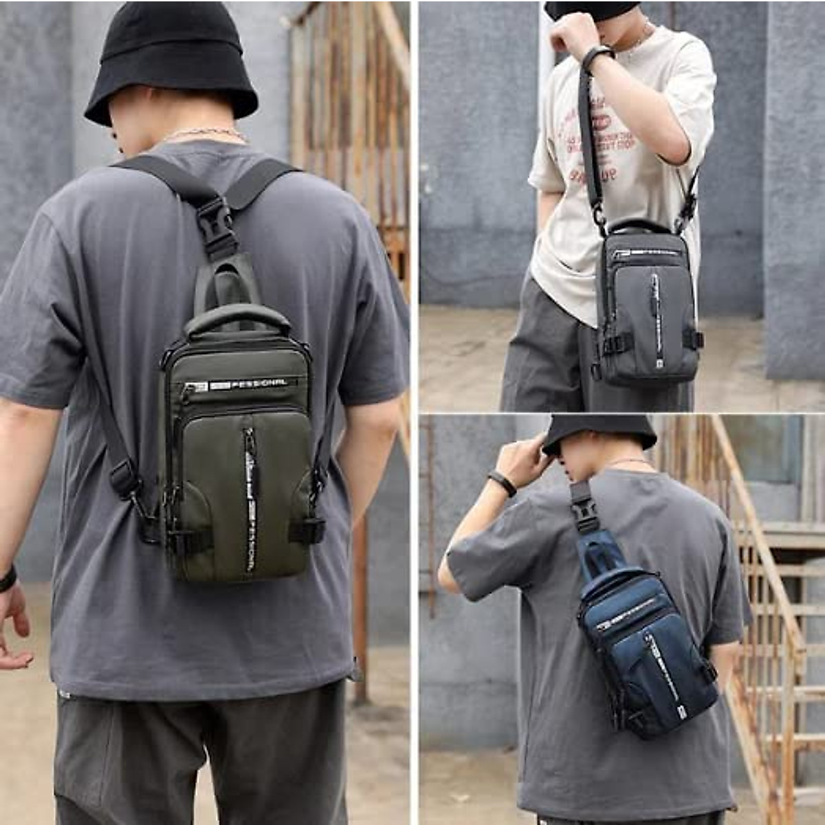 Goderat Multi-functional Mens Crossbody Bag,USB Charging Sport Sling Shoulder Bag, Fashion Waterproof Sport Crossbody Bags (Black)