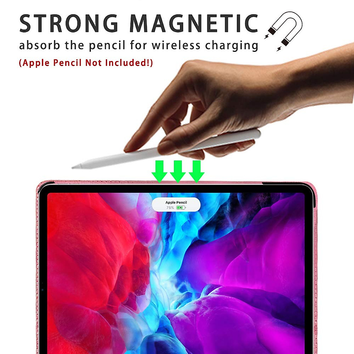 CASZONE Case for iPad Air 13 inch 2024 iPad Pro 12.9 6th/5th/4th/3rd Gen.iPad Pro12.9/Air13 Glitter Case Support Pencil Charging with Folio Kickstand Slim Smart Cover Auto Sleep/Wake,Hand Strap Pink