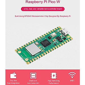 waveshare Pre-Soldered Header Raspberry Pi Pico W, Built-in WiFi Support 2.4 GHZ Wi-Fi 4, Based on Official RP2040 Dual-Core Processor,Dual-core Arm Cortex M0+ Processor
