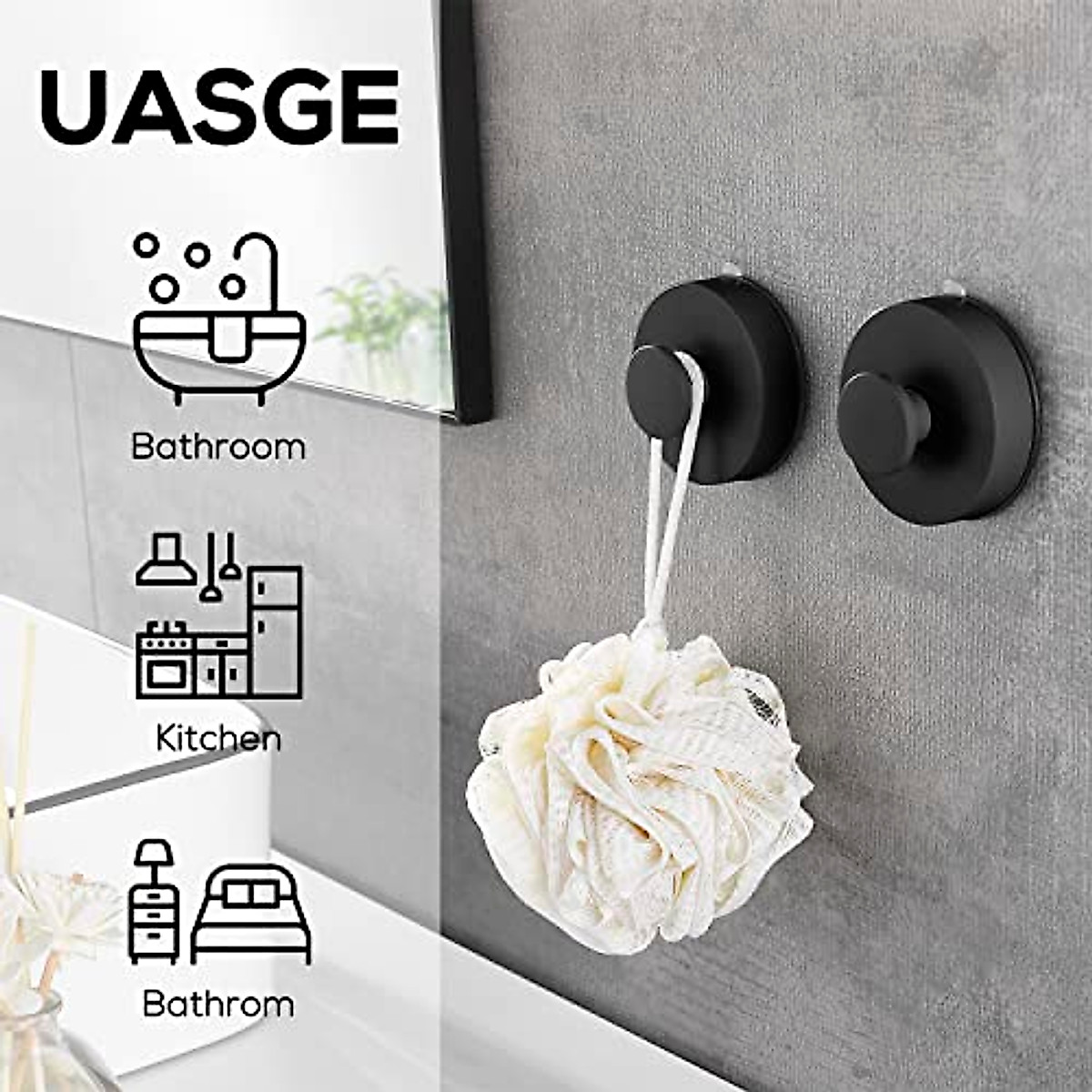 ABTIABGY Suction Cup Hooks for Shower, Bathroom, Kitchen, Glass Door, Mirror, Suction Hook Holder for Hanging up to 12 lbs Glass Shower Door Hook Waterproof & Rustproof Black (4-Pack)