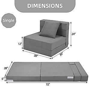 GarveeHome Folding Sofa Bed with Pillow, Convertible Sleeper Chair, Modern Futon Floor Couch, Foldable Memory Foam Chair Bed, Lazy Guest Bed for Living Room, Home Office, Gray
