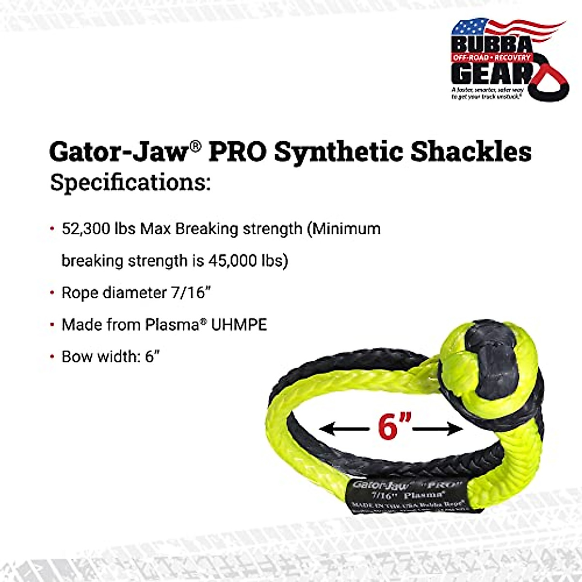 Bubba Rope Gator-Jaw PRO Synthetic Shackle, 7/16” – Heavy-Duty Vehicle Tow Shackle: 52,300 lbs. Capacity - Yellow