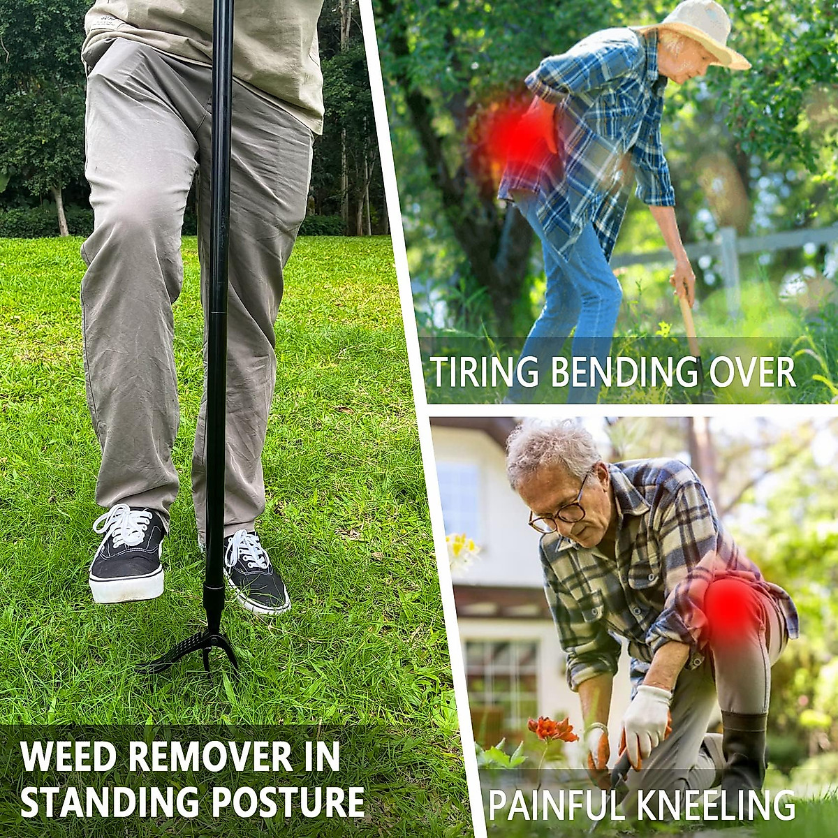 PAHSFS Stand Up Weed Puller Tool with 48 inch Handle, 4-Claw Steel Head Design, Easily Remove Weeds Without Bending or Kneeling, Black