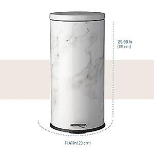 AWENN - Kitchen Garbage Trash Can with Lid and Pedal - Touchless Round Shape Waste Bin - Stainless Steel Dustbin with Removable Inner Bucket for and Outdoors – White (7.9 Gallon – 29 Liters)