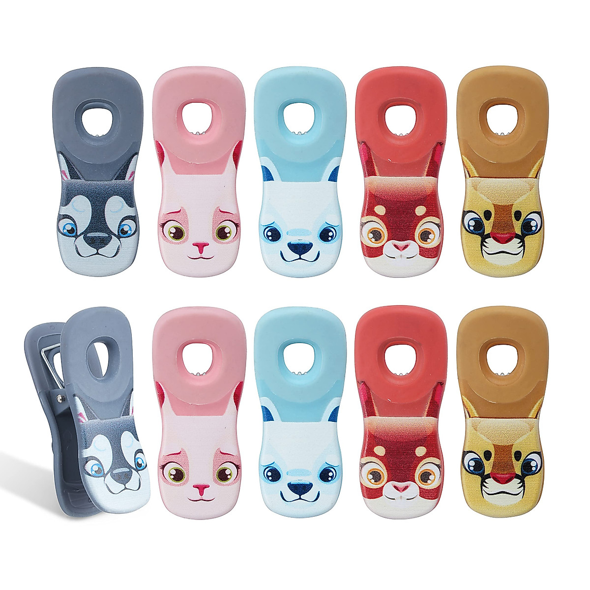 COOK WITH COLOR Cute Magnetic Bag Clips - 10 Pc. Set of Chip Clips and Snack Clips with Printed Designs- Kitchen and Food Bag Clips for Airtight Seal for Food Storage (Animal Pals)