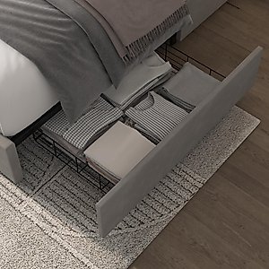 HOSTACK Queen Size Bed Frame with 4 Storage Drawers, Modern Upholstered Platform Bed with Adjustable Headboard,Button Tufted Bed Frame with Wood Slat Support,No Box Spring Needed(Grey, Queen)
