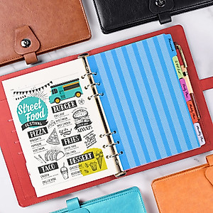 A5 Binder Journal, Refillable 6 Ring Organizer Planner Leather Business Writing Notebook, Ruled Hardcover Diary Notebook with Divider page and Index stickers-Red