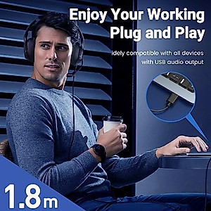 Headset with Microphone for PC, USB Computer Headsets AI-Powered Environmental Noise Cancelling Headphone with Busylight, Mic Mute Boom & Volume Control, Wired Over-Ear Headset for Laptop/Work/Office