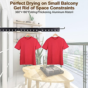 uxcell Clothes Drying Rack Wall Mounted, Laundry Drying Rack with Windproof Holes & Clips, Retractable Clothing Rack, Collapsible Clothes Hanging Rack (Tri-Fold) Black Upgrade