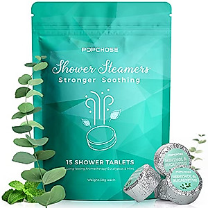 POPCHOSE Shower Steamers Aromatherapy - 15 Pack Eucalyptus Mint Shower Tablets Stress Relaxation Self-Care Shower Bombs with Essential Oils, Quick Relief Nasal Congestion Gifts for Women & Men