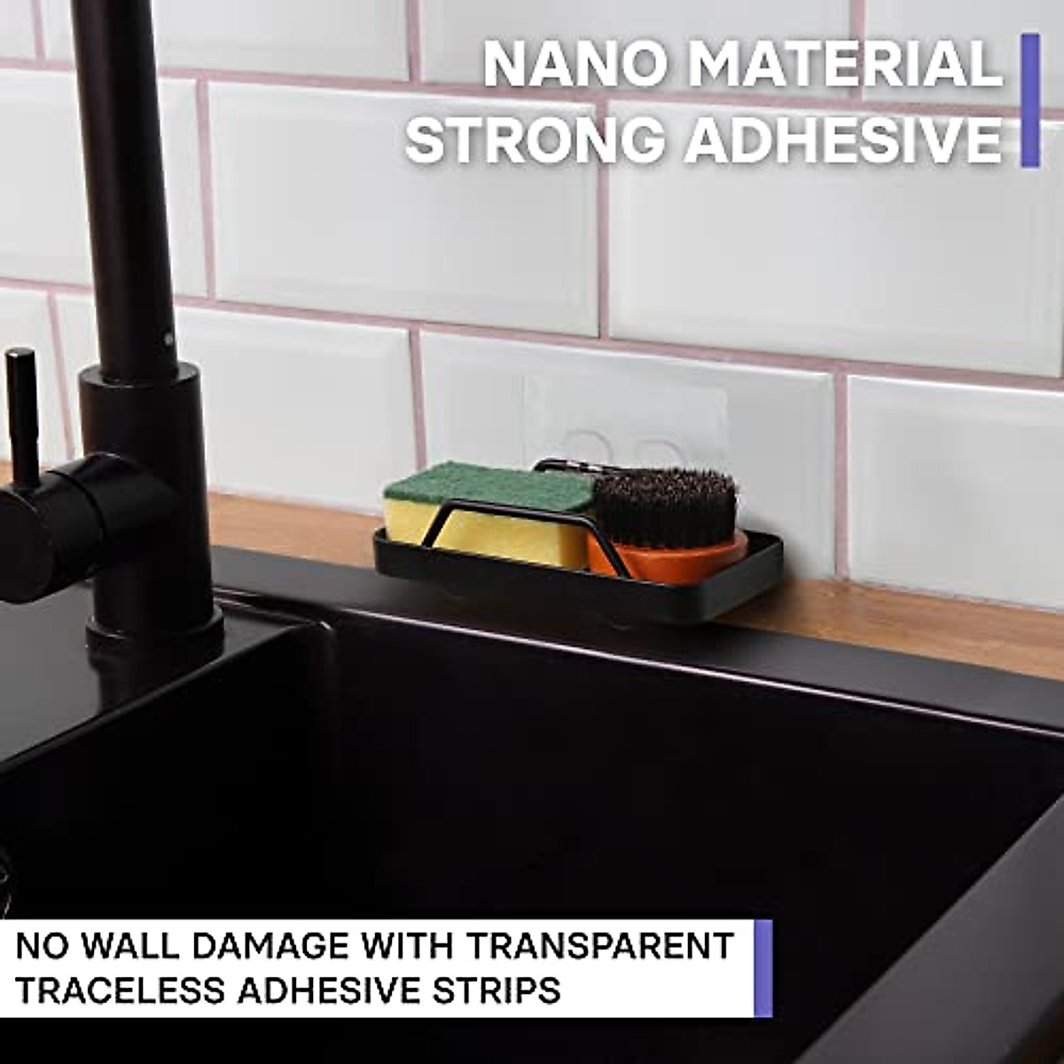 KINCMAX 2 Packs Strong Sticky Waterproof Heavy-Duty Sponge Holder Adhesives Nail Free Transparent Adhesive Pads for Kitchen Sink Organizers, Sink Brush Holder, Soap Dishes