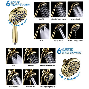 G-Promise High Pressure Dual Shower Head Combo | 72 Inches Flexible Stainless Steel Hose, 3-Way Solid Brass Diverter Bracket (Polished Brass)