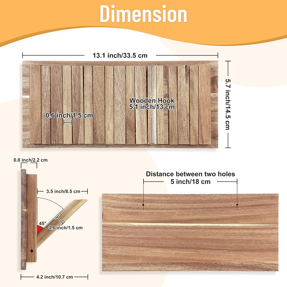 KYIAANY Wall Coat Rack for Farmhouse: Wooden Rustic Heavy Duty 8 Hooks Wall Mounted for Narrow Spaces Entryway Hallway Bathroom for Hanging Jacket Towel Backpack Bag (Neat Style)