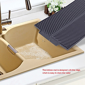 Silicone Drain Mat, Rectangle Multi Purpose Trivet Mat, Drying Dishes Pad Heat Resistant Slip Proof Tray Draining Board Mat for Dishes Kitchen Sink Counter Top Fridge Drawer Liner (Grey)