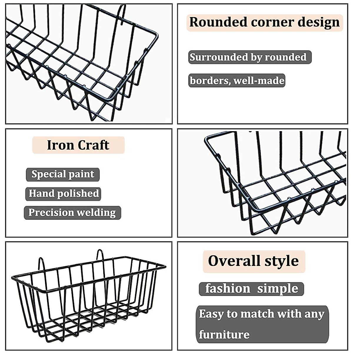 Jnnzzggu 3 Pack Wire Baskets,Wall Grid Panel Hanging Wire Basket,Wall Storage and Display Basket for Cabinet & Pantry Organization and Kitchen,Bathroom,Bedroom Storage