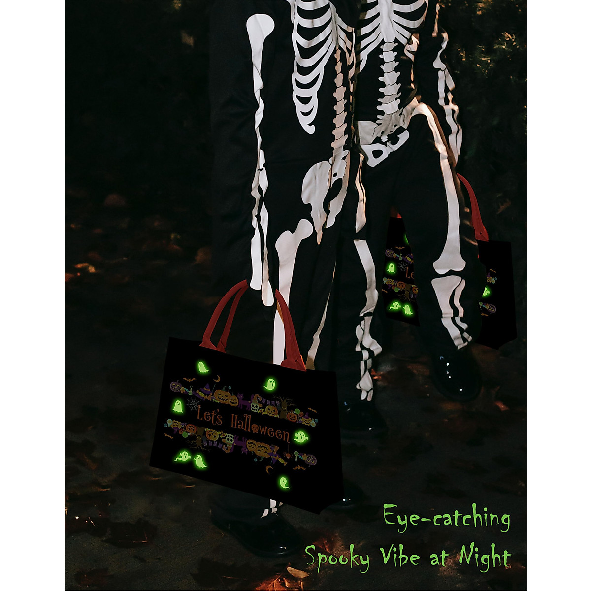 Let's Tote Halloween Canvas Candy Tote Bag With Handle, Ghosts Glow In The Dark, Great Pumpkin Halloween Party Gift. Reusable Bag for Trick or Treat, Candy Bucket. (Large)