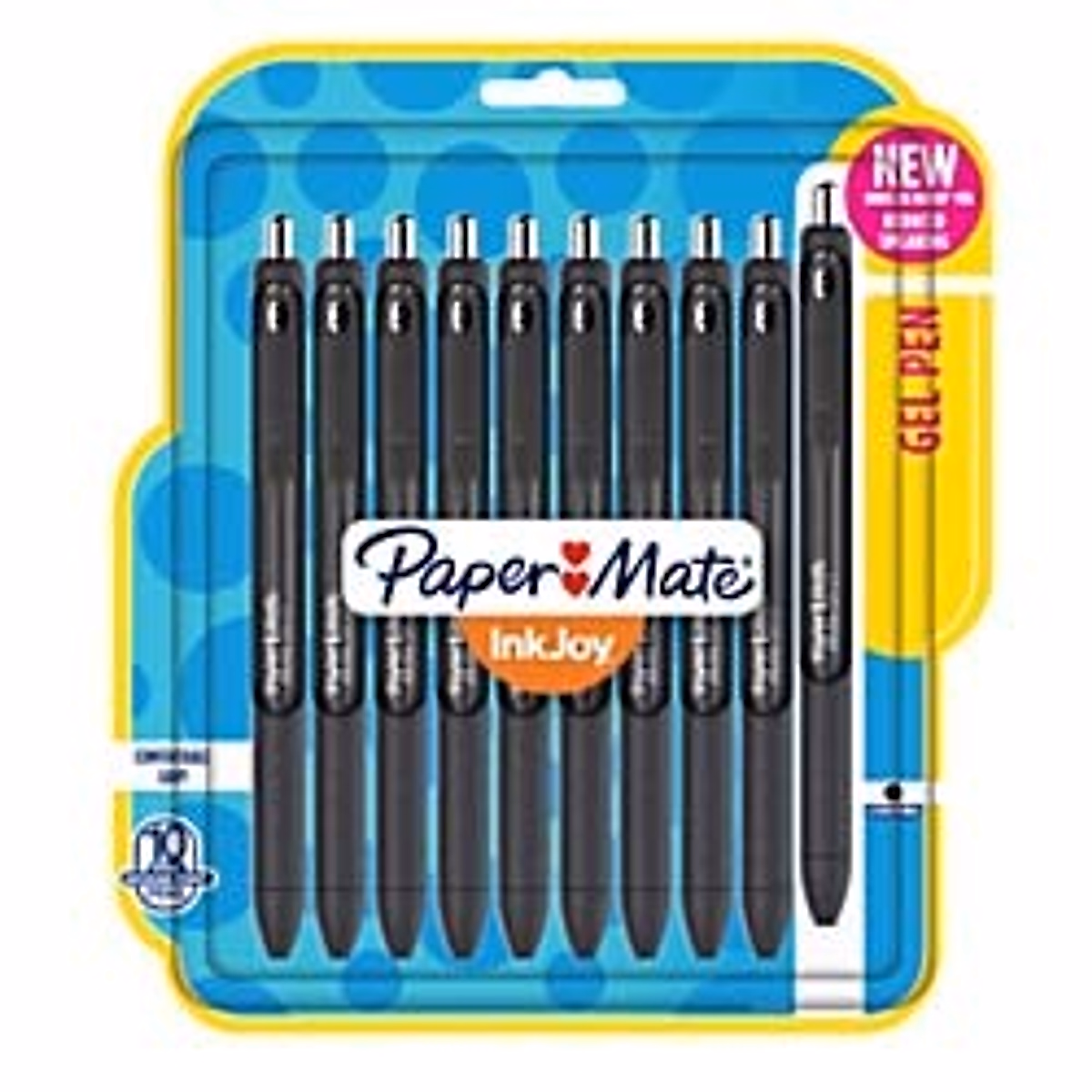 Paper Mate InkJoy Gel Pens, Medium Point, 0.7 mm, Black Barrel, Black Ink, Pack of 10