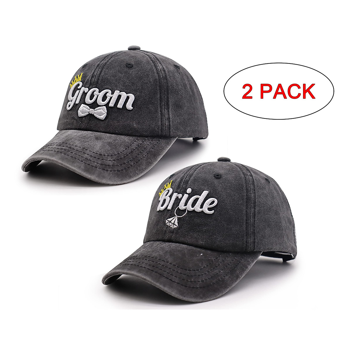 Bride Groom Gifts Hat for Men Women, Mr and Mrs Newlywed Honeymoon Wedding Party Hats, Funny Embroidered Adjustable Washed Cotton Baseball Cap Couples Set Black