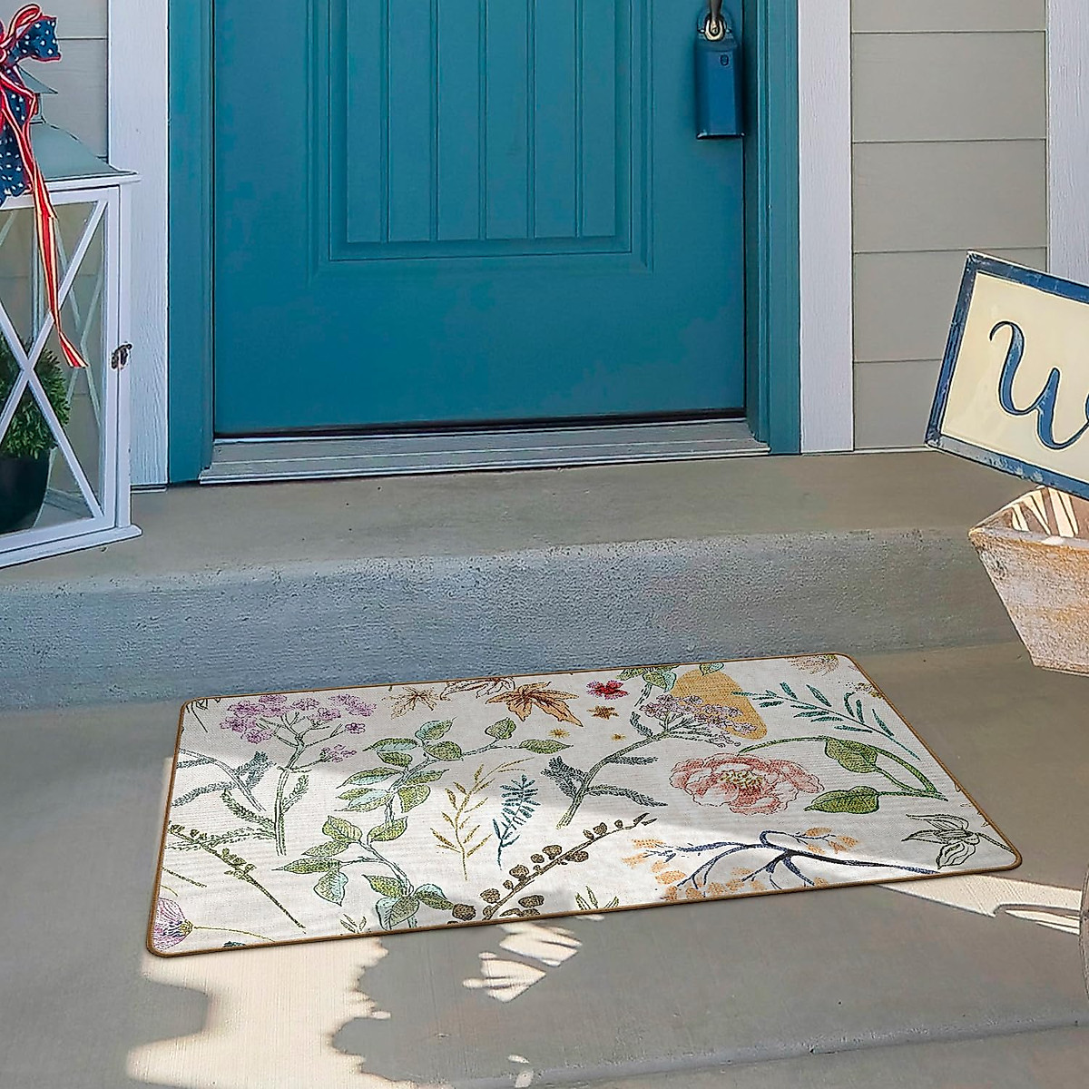 ETYZE Boho Welcome Mat Front Door Mat, Vintage Floral Kitchen Mat, Rustic Rubber Backing Entrance Seasonal Outdoor Indoor Doormat, 30x17 Inch