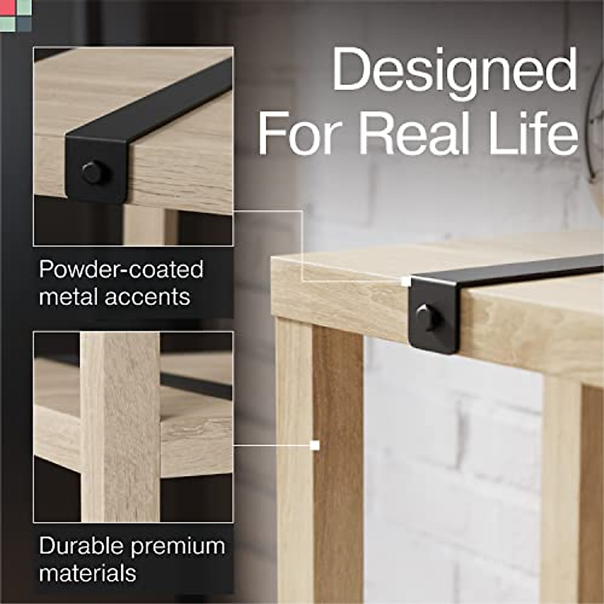 Modern Farmhouse Wood Entryway Table – Skinny Console Table with Storage – Entry Table with Metal Details – Narrow Sofa Table - Living Room Furniture – Modern Home Décor (White Washed Oak)