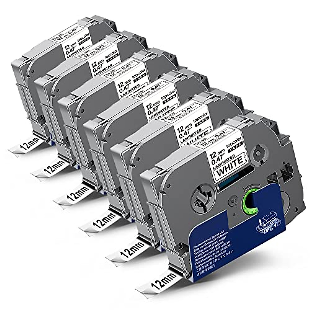 Topcolor 6-Pack Tz231 Tz 12mm 0.47" Laminated White Label Tape Compatible for Brother Tze-231 Tz-231 Tz231 12mm Black on White P Touch Tze 1/2" Label Tape for PT-D210 PT-H110 PT-D220 PT-D410 PT-D610BT