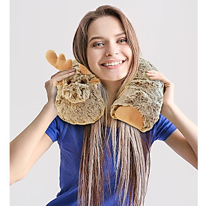 DolliBu Brown Moose Plush Neck Pillow - Soft Travel Neck Pillow Animal for Neck & Head Support, Cute Wild Life Stuffed Pillow Accessory for Naps, Novelty Stuffed Animal Headrest for Kids & Adults