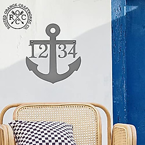 ROCC RUSTED ORANGE CRAFTWORKS Co. - Anchor Address Plaque 15" Coastal House Numbers House Numbers Plaque Beach Nautical House Numbers for Beach House Outside Modern House Numbers Home Address Plaque
