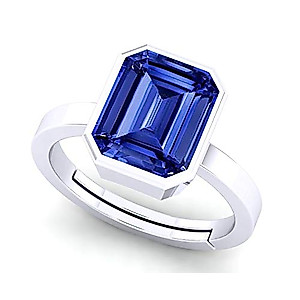 LMDPRAJAPATIS Natural Certified 7.50 Carat Original Unheated Untreatet Blue Sapphire (Neelam) 925 Sterling silver Ring Octagon Shape For Men & Women's