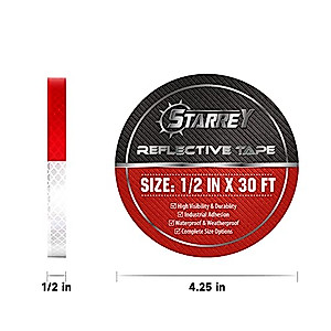 STARREY Reflective Tape Outdoor Red White 1/2 in X 30 FT Waterproof Self Adhesive DOT-C2 Safety Caution Reflector Conspicuity dot Tape for Trailers Cars