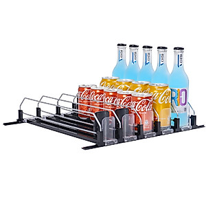 MERICARGO Drink Organizer for Fridge, Self-Pushing Soda Can Organizer for Refrigerator with Adjustable Pusher Glide, Automatic Drink Dispenser for Fridge Pantry, 5 Rows