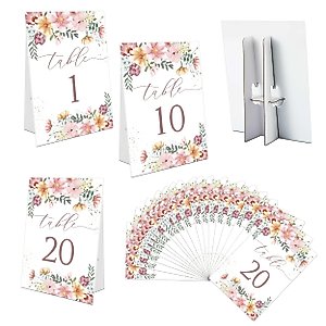 Wedding Table Numbers 1-20, Flower Wedding Decor, 4x6 Standing Sign Self-Standing Table Numbers for Bridal Showers, Baby Showers, Special Event, Reception & Decorations