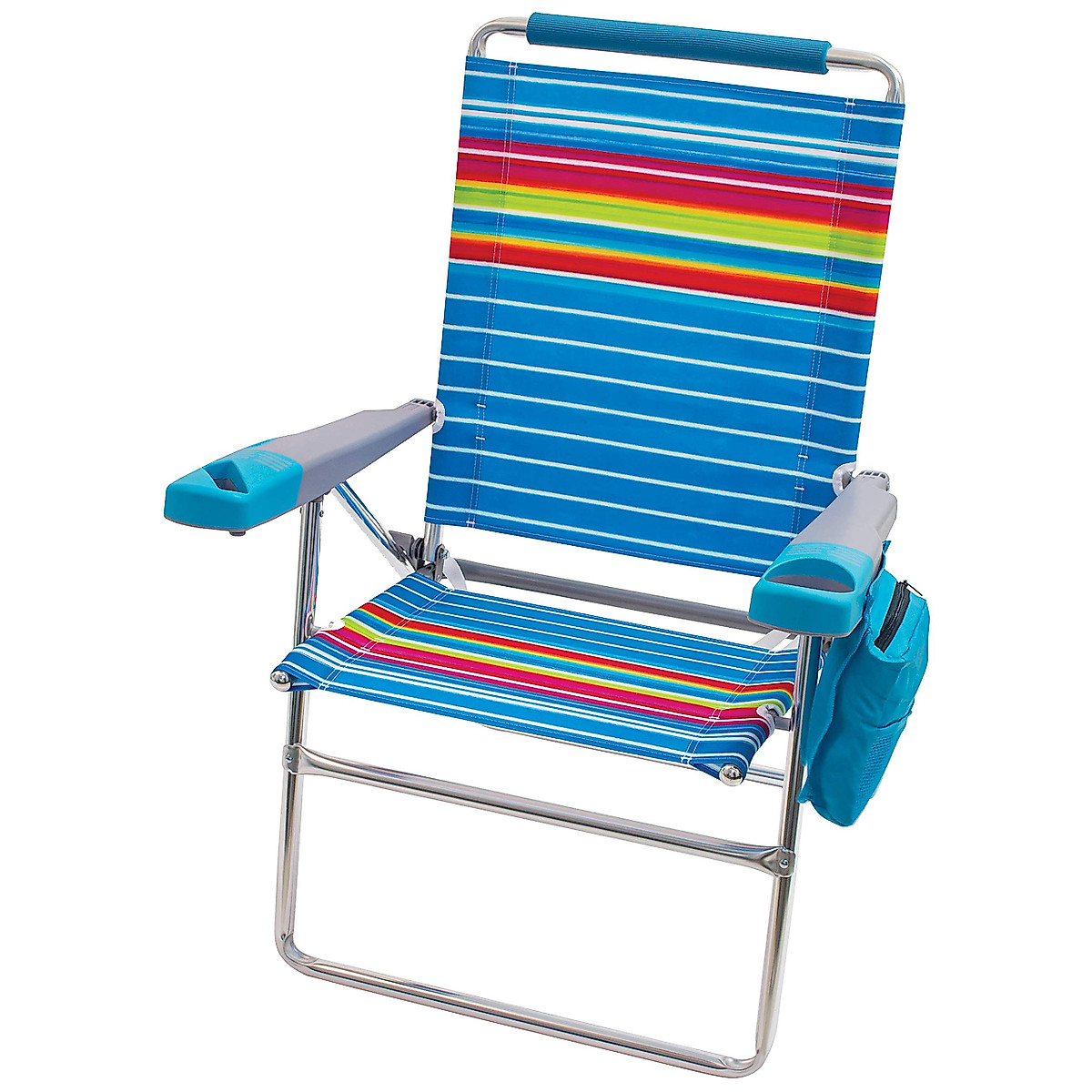 Rio Brands 17" Extended Height 4-Position Folding Beach, Camping, Lawn Chair, Graphic Traffic Blue/White/Multi Stripe