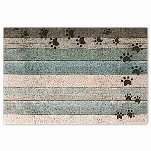 Darkyazi 23.6" x 35.4" Colorful Doormats Entrance Front Door Rug Funny Outdoors/Indoor/Bathroom/Kitchen/Bedroom/Entryway Floor Mats，Non-Slip Polyvinyl Chloride (Dog Paw Print-Water Green)