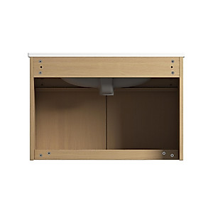 SSLine Modern 30" Floating Bathroom Vanity with Sink Wall Mounted Bathroom Vanity with Top Basin & Storage Cabinet Wood Hanging Vanity w/Ceramic Sink for Small Bath Powder Room (Light Oak)