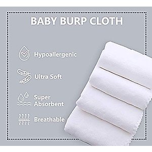 8 Pack Large Burp Cloths for Baby - 20" by 10" Ultra Absorbent Burping Cloth, Washcloths, Newborn Towel - Milk Spit Up Rags Burp Clothes for Unisex, Boy, Girl (White)