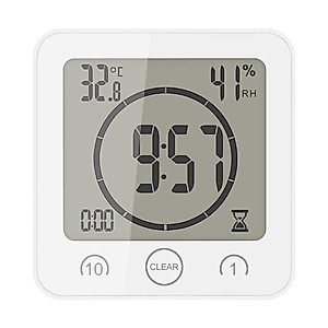 AOZBZ Shower Wall Clock, Digital Kitchen Timer with Alarm, Waterproof Touch Screen Timer, Temperature Humidity Display with Suction Cup Hanging Hole (White)