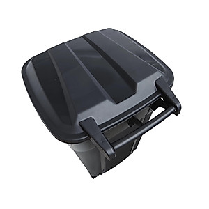 CJLXL 32 Gallon Wheeled Heavy Duty Plastic Garbage Can, Attached Lid, Black
