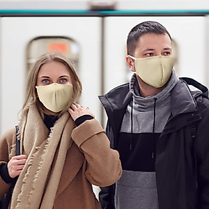 WEDDINGSTAR 3-Ply Adult Washable Cloth Face Mask Reusable and Adjustable with Filter Pocket - Ivory