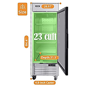 KITMA 28" Commercial Freezer, Single Door Stainless Steel Reach-in Freezer with 3 Adjustable Shelves for Restaurants, 23 Cu. Ft (-8°F – 0°F)