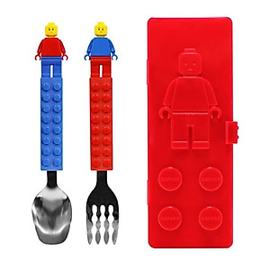 Oxford Brick Spoon and Fork with Case for Kids. Blue or Red for Case.