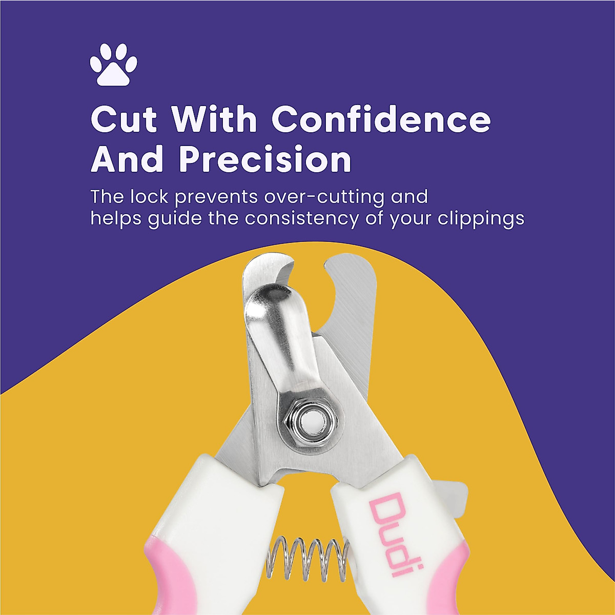 Dudi Pet Nails Clippers for Cats and Nail File - Cat Nail Trimmers with Lock Guard - Razor Sharp Grooming Clipper Trimmer Blades for All Breed Sizes - White Pink - Big