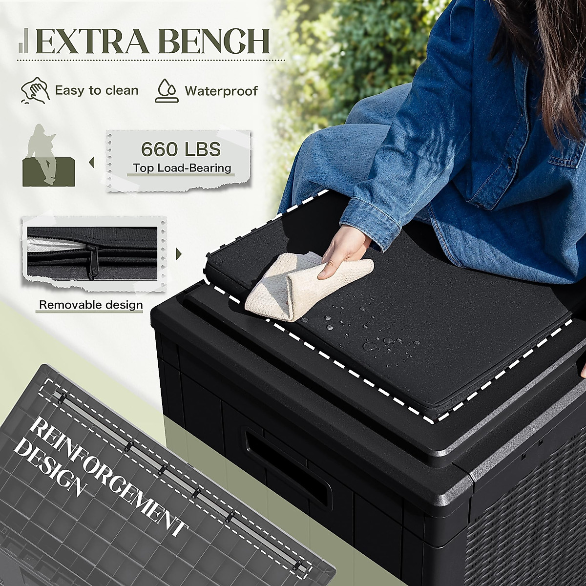 Greesum 100 Gallon Resin Deck Box Large Outdoor Storage with Cushions for Patio Furniture, Garden Tools, Pool Supplies, Weatherproof and UV Resistant, Lockable, Black