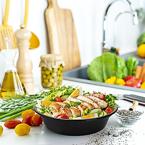 Suwimut 60 Pack Meal Prep Containers for Food Storage, 24 oz Disposable Black Round Plastic Food Containers Lunch Boxes Bowls with Lids, BPA Free Food Grade, Freezer and Microwave Safe