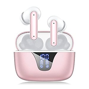 ZIUTY Wireless Earbuds, Bluetooth 5.3 Headphones 50H Playtime with LED Digital Display Charging Case, IPX5 Waterproof Earphones with Mic for Android iOS Cell Phone Computer Laptop Sports (Pink)