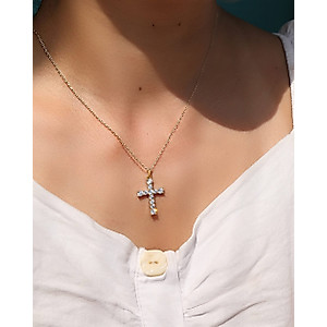 Meow Star Cross Necklace for Women Gold Plated Cross Pendant Necklace Cross Layered Necklace Minimalist Simple God Lords Prayer Religious Jewelry Gift