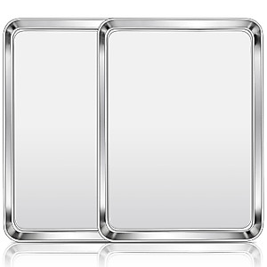 Homikit Baking Pan Cookie Sheet Set of 2, 16 x 12 Stainless Steel Rimmed Half Sheet, Metal Flat Cooking Tray Pans for Oven Baking Toasting, Rust free & Heavy Duty, Nonstick & Dishwasher Safe