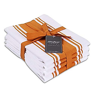 AMOUR INFINI Cotton Kitchen Towels - Set of 4 Highly Absorbent, Ultra Soft Tea Towel with Hanging Loop, 20x28 Inch Quick Drying Dish Cloths for Cleaning Dishes (Orange)