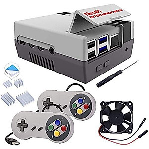 GeeekPi Retro Gaming Nes4Pi Case for Raspberry Pi 4 Model B, Pi 4 Case with Fan and Heatsinks for Raspberry Pi 4 Model B (Case with Game Controllers)
