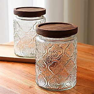 HolaJia Glass Jar with Lid – 24oz Glass Storage Containers – Premium Jars with Airtight Lids for Coffee, Rice, Sugar – Decorative Cookie Jars for Kitchen Counter, Pantry(Begonia flowers)